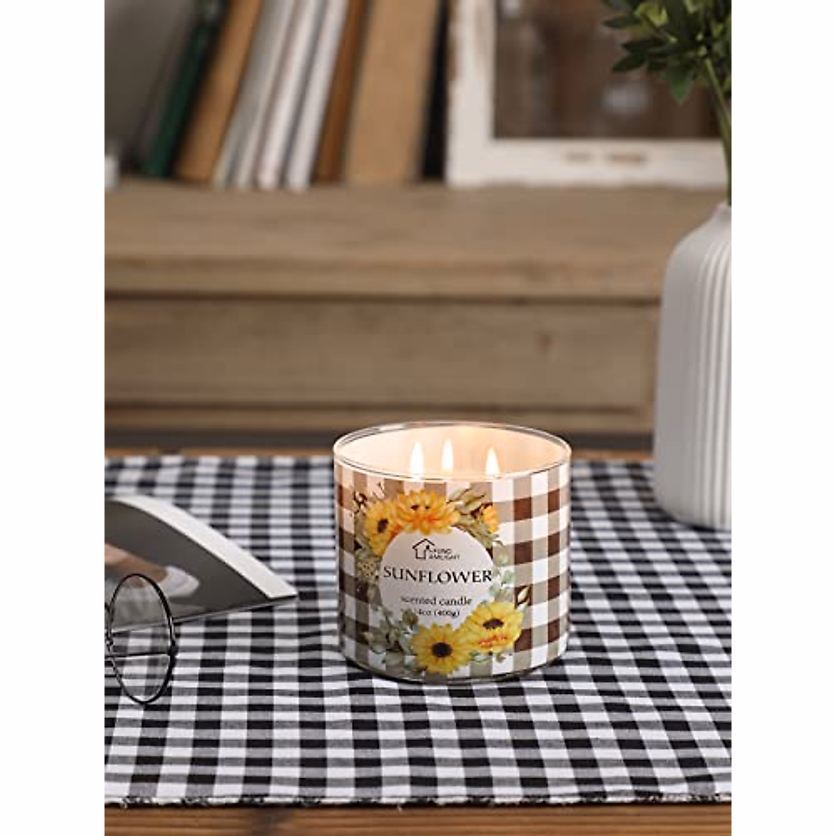 Sunflower Candle Sunflower Scented Candle 3 Wicks Large Candle, 14 oz