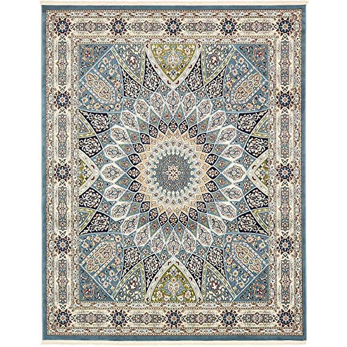 Unique Loom Narenj Collection Classic Traditional Textured Medallion Pattern Design Area Rug, 8 ft x 10 ft, Blue/Tan