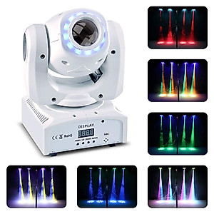 Moving Head Lights LED Stage Lights Spot 8 Color RGBW Gobos with Magical Circle 50W DMX for DJ Disco Party Lights by U`King (White)