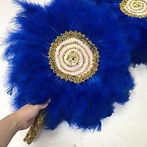 Msbfea Big Size Design African White Feather Fan Ladies Wedding Feather Fan for Bride Single Side Feather Nigerian Flower - Single Side Color 83