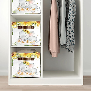 Sunflower Cute Elephant Personalized Storage Bins Custom Baskets Cubes Organizer With Handle for Home Nursery Supplies Clothes Toy 1 Pack