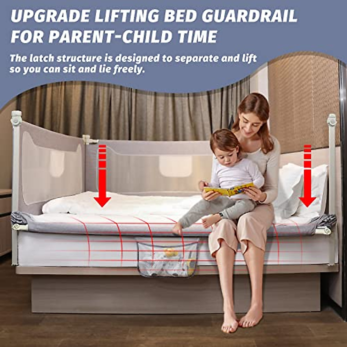 FAMILL Upgrade Bed Guard Rail for Full Size Queen King Twin Bed for Toddlers and Baby (Grey,1 Piece, 78.7")
