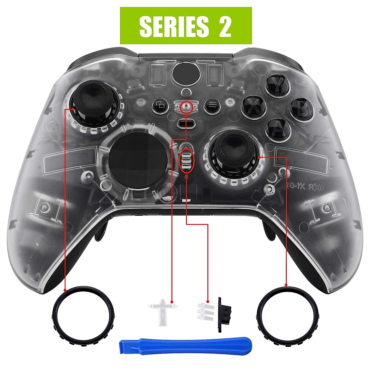eXtremeRate Transparent Clear Faceplate Cover, Front Housing Shell Case Replacement Kit for Xbox One Elite Series 2, Xbox Elite 2 Core Controller Model 1797 - Controller Not Included