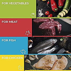 Zulay Kitchen Plastic Cutting Boards for Kitchen - Quality Thin Cutting Mat Set 4 Color - Flexible & Perfect for Chopping Meats, Vegetables, Beef, Fish, Chicken - Food Icons - Extra Large