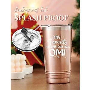 Onebttl Omi Gifts for Grandma, Insulated Stainless Steel Wine Tumbler with Lid, For Grandma on Birthday, Mother’s Day, Christmas gifts, Rose Gold, (20 oz) My favorite people call me Omi