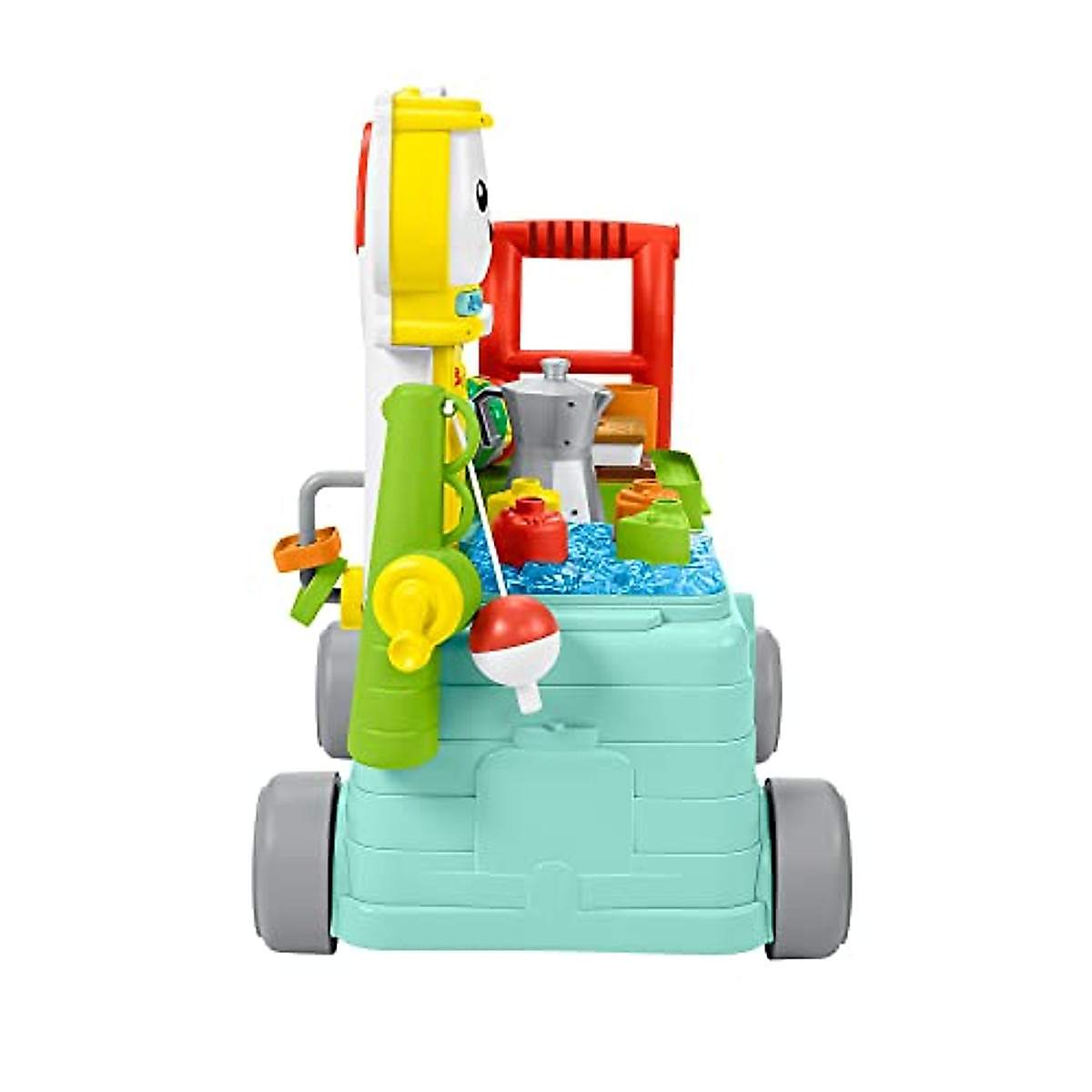 Fisher-Price HCK56​​ Laugh & Learn 3-in-1 On-The-Go Camper - UK English Edition, Musical Push-Along Walker and Activity Center for Infants and Toddlers, Multicolor, 52.8 cm*34.5 cm*50.4 cm