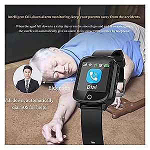 ZUONU Smart Watch Phone Elder SOS GPS Tracker Heart Rate Detection Watch Men Fall Alarm Smartwatch 600mah Pk D100 Watch (Color : Gold)