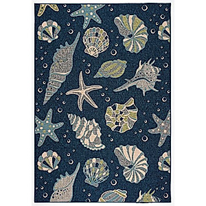 GAD Great American Distributors Sanibel Premium Indoor Outdoor Area Rug Accented Island Seaside Seashell Aquatic Marine Life Design Navy Blue/Gray (5'3"x7'7")