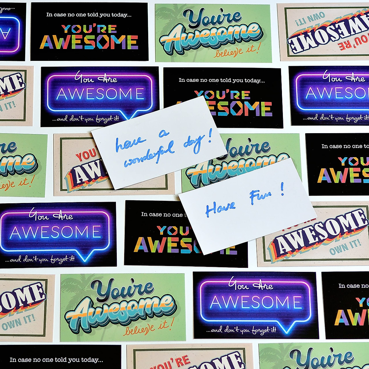 Youngever 300 Pack You Are Awesome Cards, 4 Unique Inspirational Designs Cards, Business Card Sized Encouragement Cards, Appreciation Cards for Students, Teachers, Employees, Friends, Family