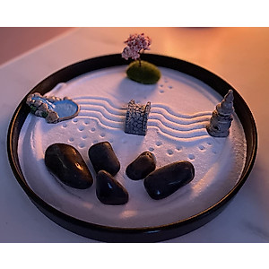 Artcome Japanese Zen Sand Garden for Desk with Rake, Stand, Rocks and Mini Furnishing Articles - Office Table Accessories, Mini Zen Sand Garden Kit - Meditation Gifts