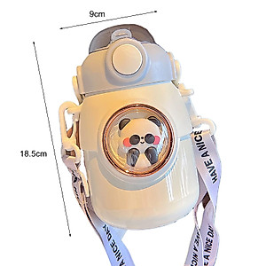 Cute Thermos Cup 700ml for Baby,Kid and Lady,Insulated Water Bottle with Straw Hanging Rope,Stainless Steel Coffee Vacuum Thermos Bottle Keep Drinks Hot or Cold for Travel,School,Offic White 700ML