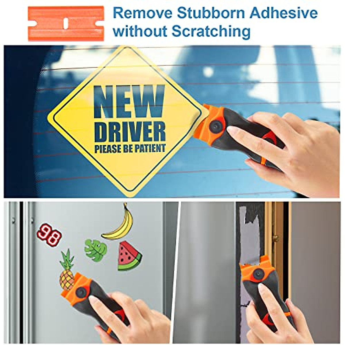 2 Pcs Razor Blade Scraper, Fertoriy 2 in 1 Scraper Tool with 30 Pcs Plastic Razor Blades & 10 Metal Blades, Premium Razor Scraper for Cleaning Window, Oven & Label, Decal, Gasket, Car Sticker Remover