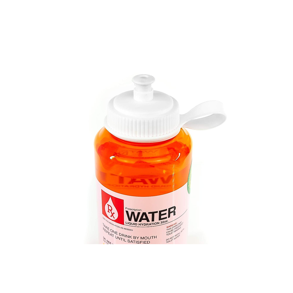 JUST FUNKY Prescription Water 32 Oz Plastic Water Bottle With Lid - Wide-Mouth, BPA-Free Novelty Hydroflask - Fun, Unique Orange Medicine Bottle With Screwtop Cap - Hydration Enthusiast Gift Idea