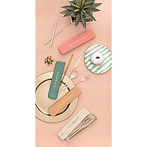 Designworks Ink Reusable Cutlery Set Utensils for Lunch Box, 7-Piece, Forest Green - Eco Maniac Plastic Flatware with Forks, Spoon, Knife, Chopsticks, Metal Straw in Portable Travel Case