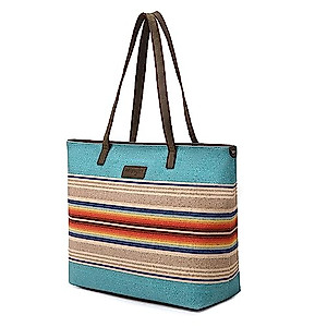Montana West Wrangler Tote Purse Bag Aztec Canvas Shoulder Bags Native American Western Handbags for Women Genuine Leather Strap Hobo Bag WG53-8112TQ