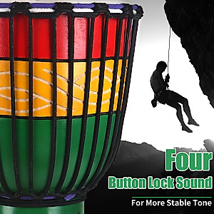 lotmusic African Djembe Drum, Standard 10'' Hand-Carved Mahogany Congo Drum, Professional Bongo Drum With Goatskin Drumhead for Adults