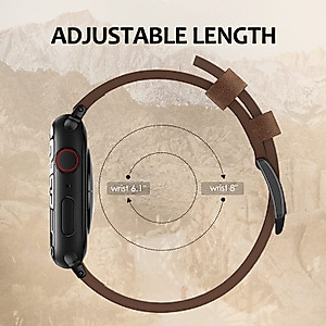 SWEES Leather Band Compatible with Apple Watch Bands 46mm 45mm 44mm 42mm (Series 1/2/3) Men Women, Vintage Genuine Leather Replacement Wristband for iWatch Series 10 9 8 7 6 5 4 3 2 1 SE Retro Walnut