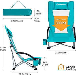 KingCamp Folding Backpack Beach Chair 2 Pack, Sturdy & Lightweight High Back Camping Chair with Headrest, Cup Holder, Seatback Pocket, for Outdoor Sand
