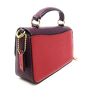 COACH Women's Mini Josie Top Handle Crossbody Shoulder Bag (Crossgrain Leather - Colorblock - Boysenberry Multi)
