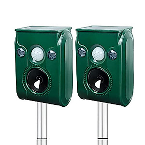 2-Pack Solar Animal Repeller, Ultrasonic Animal Repellent, Outdoor Cat Repellent,Motion Detection, LED Flashing Light,Alarm Sound Scare Away Dog,Rodent,Fox,Deer,Squirrel,Raccoon,Skunk,Rabbit,etc.