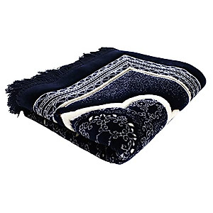 Modefa Turkish Islamic Prayer Rug - Soft Velvet Janamaz Praying Carpet - Comfortable Muslim Praying Mat for Men & Women - Ramadan or Eid Gift - with Kufi Prayer Cap - Elegant Swirl (Dark Blue)