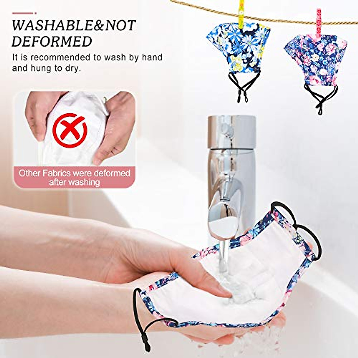 Cloth Face Maks Washable Reusable for Women Men Build-in Nose Wire&Filter Pocket with 9 Filters Adjustable Breathable 3 Layers Cotton Cup Dust Safety Protection Fabric with Designer Printed(9 Pcs)