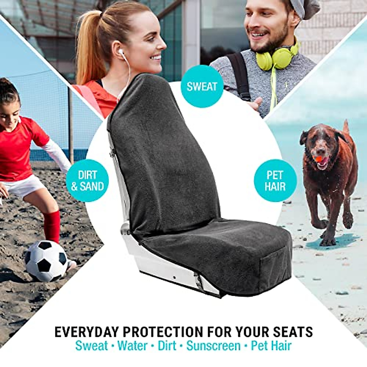 SG Edge Terry Cloth Sweat Towel Seat Cover; Carseat Towel Protector; Great for Gym Workout; Waterproof; Universal Fit for Car SUV Van Truck; EZ fit; Non Slip Grip; Machine Washable; 2pc Grey