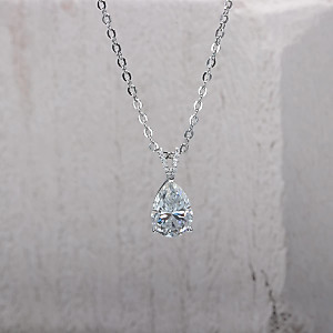 AnuClub 2CT Pear Cut Moissanite Pendant Necklace For Women, D Color Lab Create Diamond 18K Gold Plated Silver Necklace, Christmas Gift for Women With Certificate