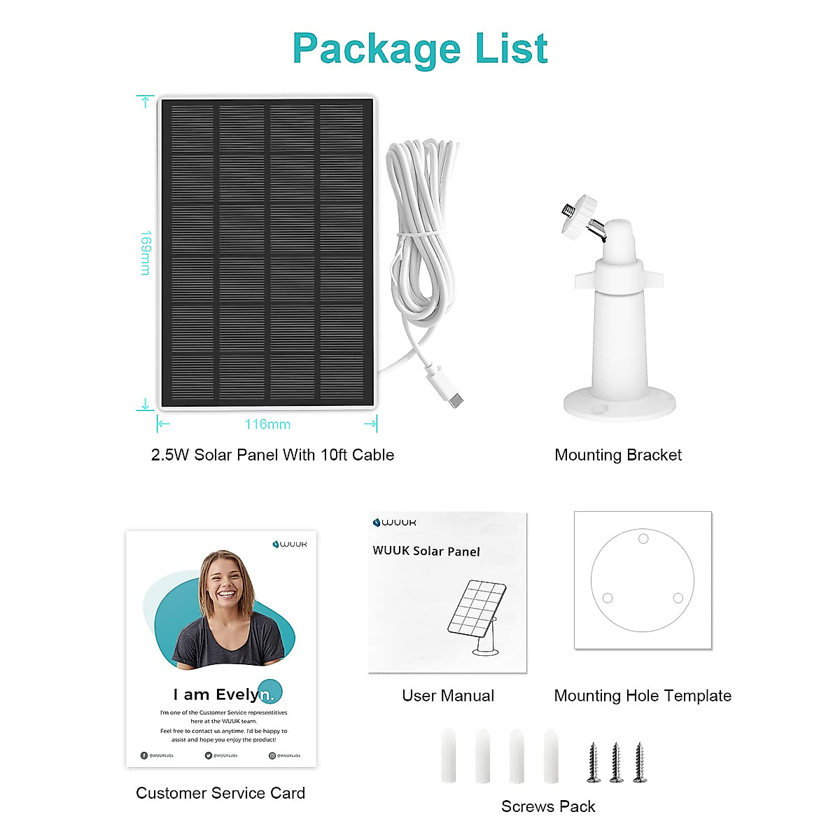 WUUK Certified Solar Panel, Compatible WUUK Rechargeable Outdoor Camera Wireless, Continuous Power Supply, 2.5W Solar Panel for Home Security Camera, IP66 Weatherproof, 360° Adjustable Mount