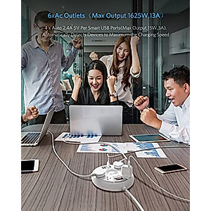 Travel Power Strip, BESTEK 6Ft Extension Cord with 4 USB Ports and 6-Outlet (13A 125V), Surge Protector Power Strip for Dorm Room, Bedside, Cruise Ship, 220J, White