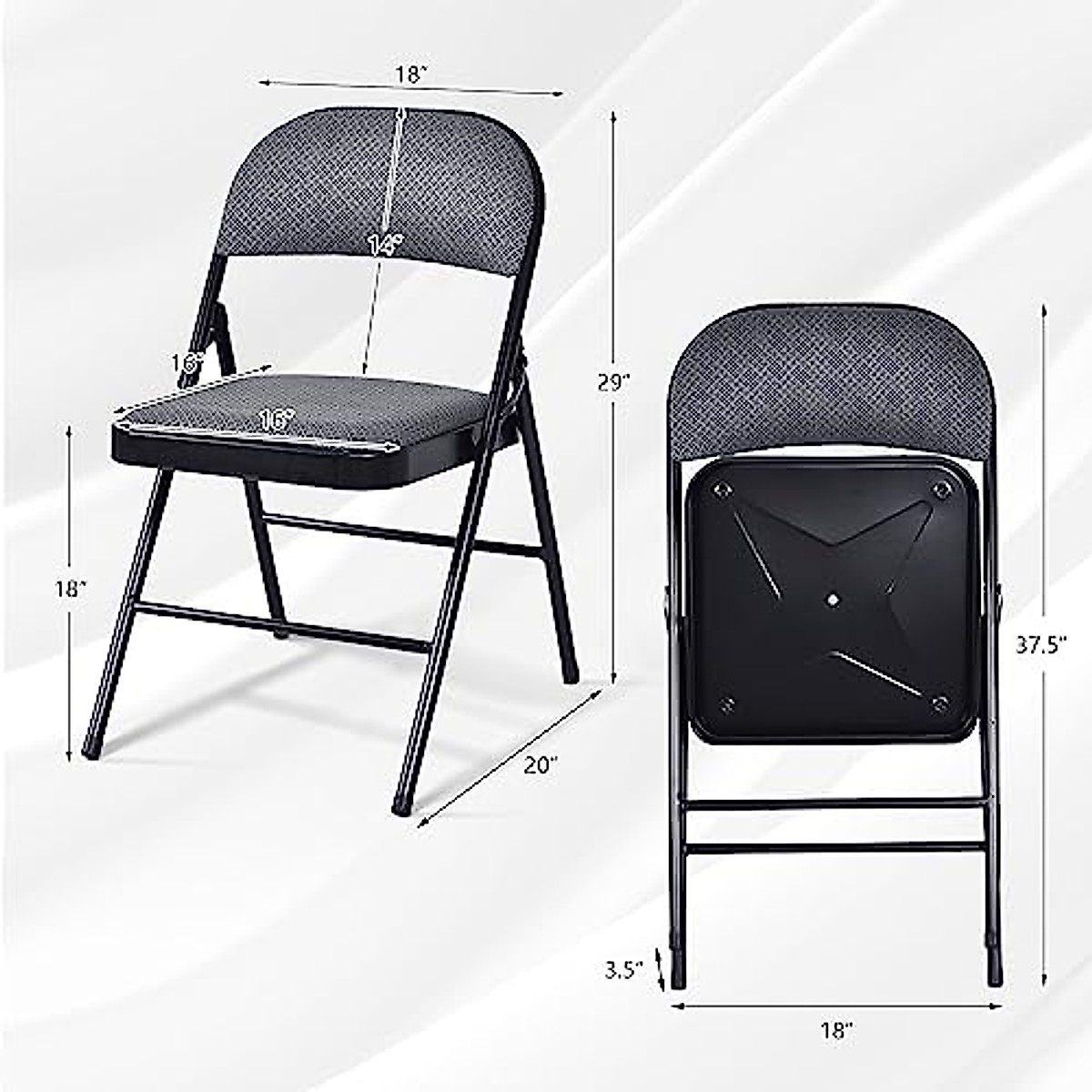 Moccha 4 Pack Folding Chairs, Stackable Fabric Commercial Chair with Metal Frame, Lightweight Portable Foldable Chairs with Padded Seat for Home Office Wedding Party Indoor Outdoor Events (Gray)
