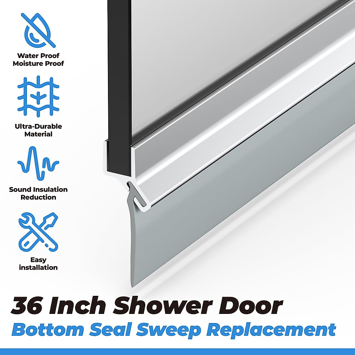 PalpitateC Shower Door T Drip Sweep Angled Gray Vinyl Framed Sweep fit for in Swing or Out Swing Doors Shower Door Bottom Sweep for Frameless Shower Door Seal 36" Long