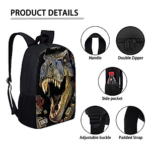HUGS IDEA T-rex Dinosaur Backpack Teen Boys School Book bag with Lunch Box Pen Case 3 in 1