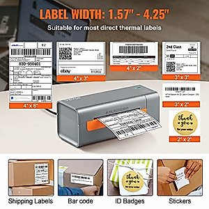 VEVOR Bluetooth Thermal Label Printer, Wireless Shipping Label Printer w/Automatic Label Recognition, Support Windows/MacOS/Linux/Chromebook/Android/iOS, Compatible with USPS, Amazon, Ebay, Etsy, etc