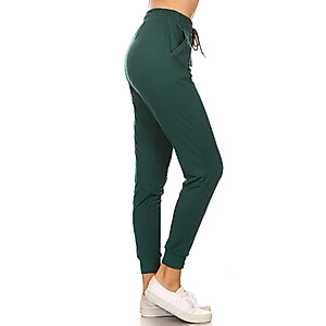 Leggings Depot Womens Relaxed fit Jogger Pants - Track Cuff Sweatpants with Pockets, Forest Green, Large