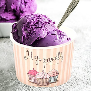 Cabilock Bowls Container 50 Sets Disposable Yogurt Bowl Paper Ice Cream Cups Bowls Lidded Cake Cake