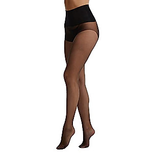 Frola Seamless Silk Stockings for Women 15 Dernier Run Resistant Control Top Sheer Tights(Black,Medium)