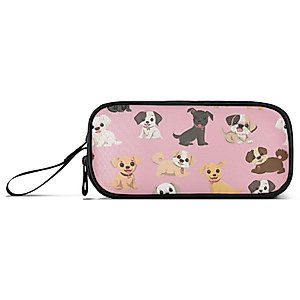 J JOYSAY Cute Puppies Dogs Pink Pencil Case Pouch Big Capacity Pencil Bags with Zipper Portable Pencil Box Large Art Bags for Kids Adults Teens
