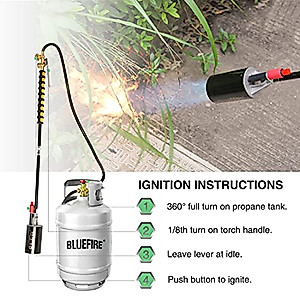 BLUEFIRE 150,000 BTU High Output Propane Torch Weed Burner with 10ft Hose Trigger Start Heavy-Duty Turbo Jumbo Flame Garden Blowtorch Weeds Burn Ice Snow Melt Roof Asphalt Road Repair Campfire Starter