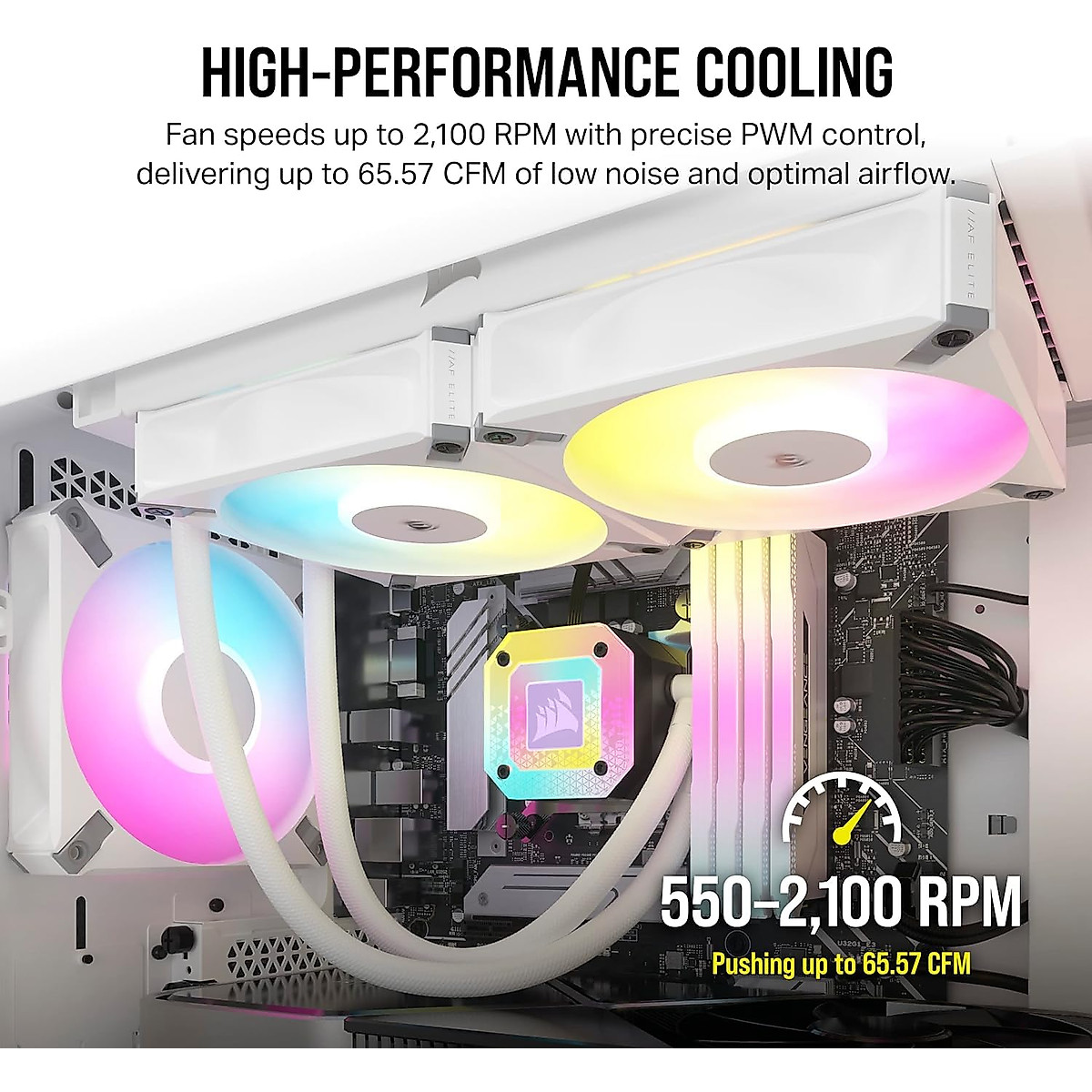 Corsair iCUE AF120 RGB Elite 120mm PWM Triple Fan Kit - Eight RGB LEDs Per Fan - AirGuide Technology - Fluid Dynamic Bearing - Zero RPM Fan Mode - Included iCUE Lighting Node CORE Controller - White