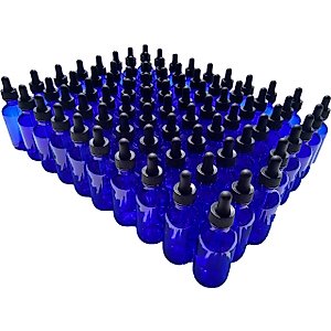 Dropper Stop® 2oz Cobalt Blue Glass Dropper Bottles (60mL) with Tapered Glass Droppers - Pack of 80