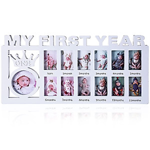 Picture Frames,Baby My First Year Photos Frame Photo Moments Keepsake Picture Frame Girls Boys Multi Photo Impression Kit Newborn Baby Infant Shower Frame Birthday Xmas Memories Christening Gifts