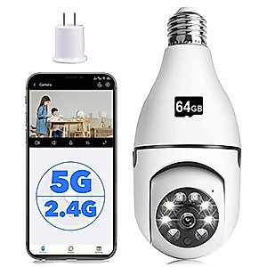 Fowutz Light Bulb Security Camera, 2.4G&5G WiFi Light Bulb Camera, Light Socket Security Camera with Night Vision Motion Detection