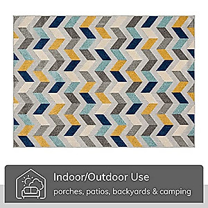 Well Woven Maui Blue Indoor/Outdoor Chevron Area Rug (5'3" x 7'3") High Traffic Stain Resistant Modern Geometric Carpet