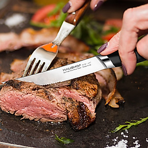 HAUSHOF Steak Knives Set of 6, German Stainless Steel Premium Serrated Steak Knife Set with Gift Box, Full Tang Design with Ergonomic Handle, Gifts Knife Set for Dad, Mom, Husband and Wife