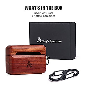 Wood Airpod Case for Airpods, Full-Body Protective Wood Case with Carabiner for Apple Airpods (Airpod pro, Rose)