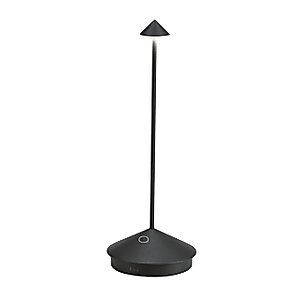 Zafferano Pina Pro Cordless LED Table Lamp (Black) Powder-Coated Aluminum, Touch Dimmable, Indoor Outdoor, Contact Charging Base, USA Plug, 11.4” 29cm
