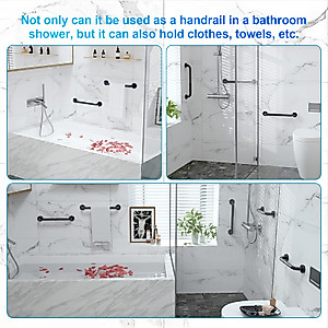 16 Inch Matte Black Shower Grab Bar-1" Diameter, iMomwee Stainless Steel Elderly Safety Bars, Bathroom Shower Balance Bar, Wall Handrail Support, Handicap Senior Disabled Pregnant Assist Bath Handle