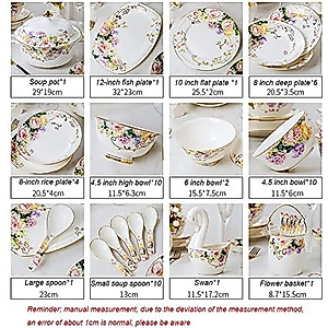 Porcelain Dinner Set Luxury Ceramic Dinnerware Set, Phnom Penh Plates and Bowl Dishes Set, Flowers Underglaze Dinner Sets for Family Party, Service for 6-8