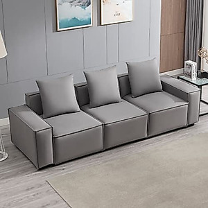 Mixoy Luxury 105" Upholstered Modular Sectional Sofa, 3-Seater Modern Leathaire Minimalist Sofa Couch with 3 Pillows & Super Size Deep Seat, (Light Grey)